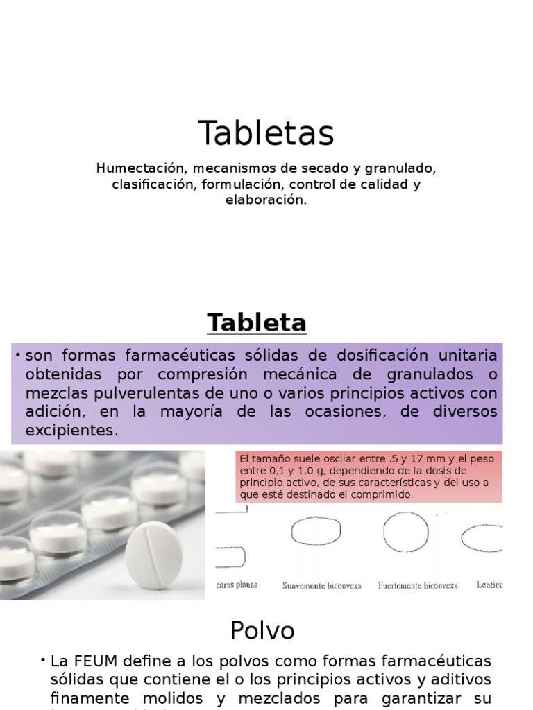 Características y elaboración de tabletas | PDF | Medicamentos con ...