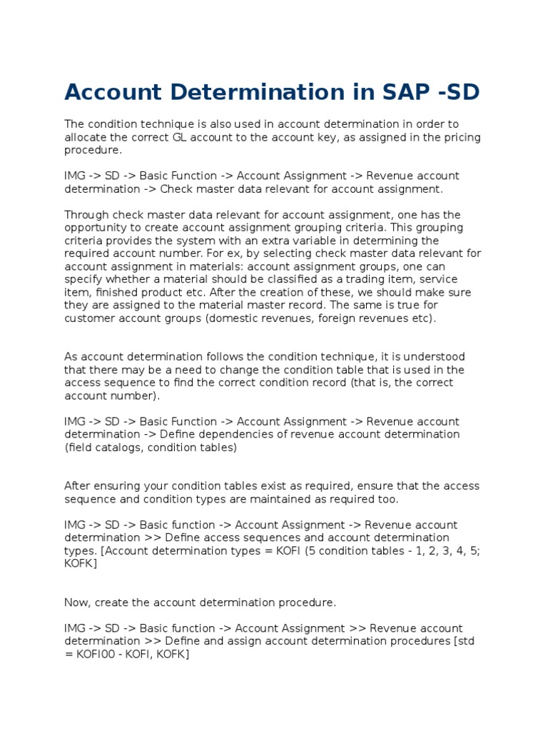 SAP SD Account Determination Guide | PDF | Subroutine | Business