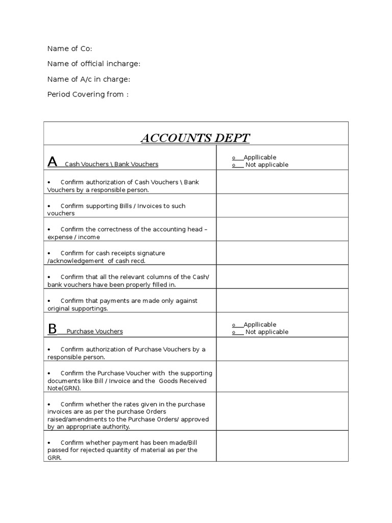 Co Accounts Audit Checklist | PDF | Debits And Credits | Invoice