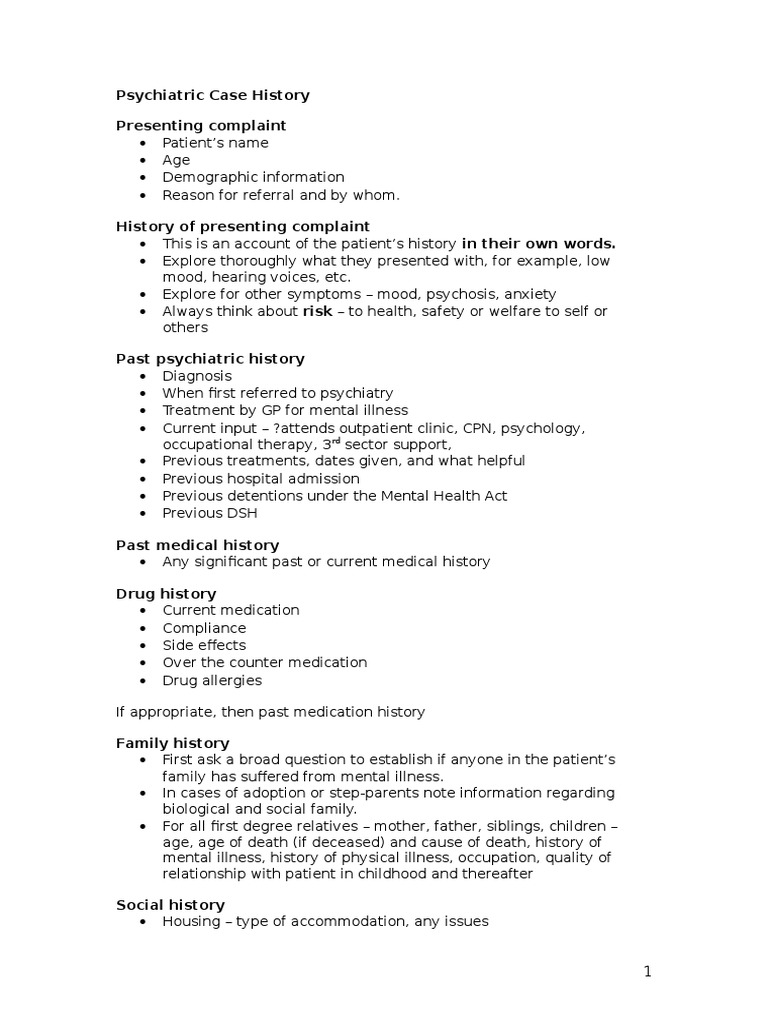 Psychiatric Case History Notes | PDF | Delusion | Psychiatry