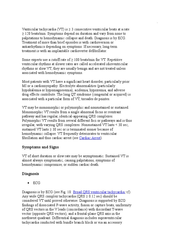 VT Diagnosis, Treatment and Prognosis | PDF