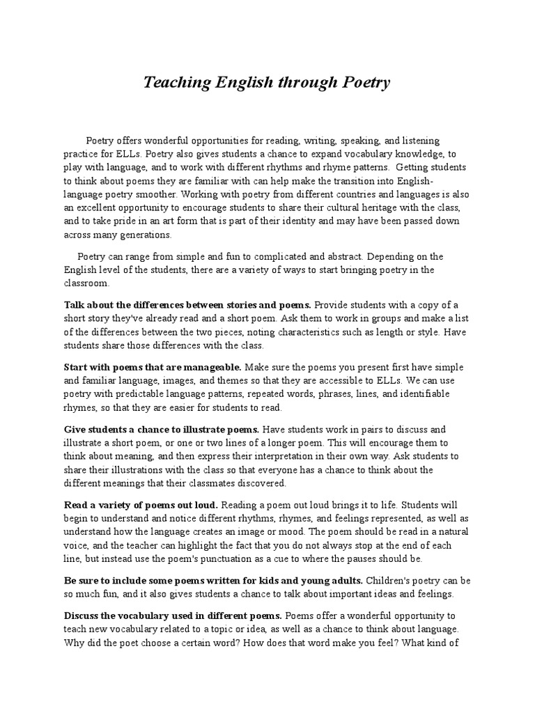 Teaching Poetry in English Language | PDF | Poetry | English Language