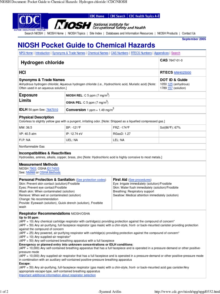 MSDS HCL | PDF | Hydrochloric Acid | Chemical Substances