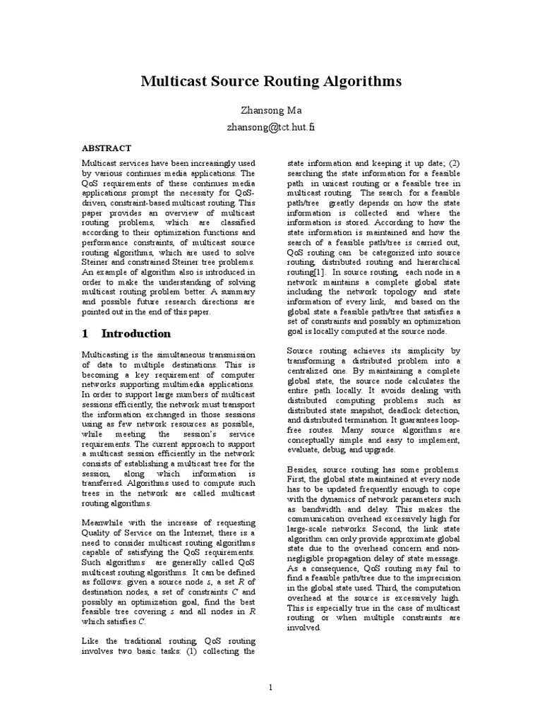 Multicast Source Routing Algorithms: Zhansong Ma Zhansong@tct - Hut.fi | Download Free PDF ...