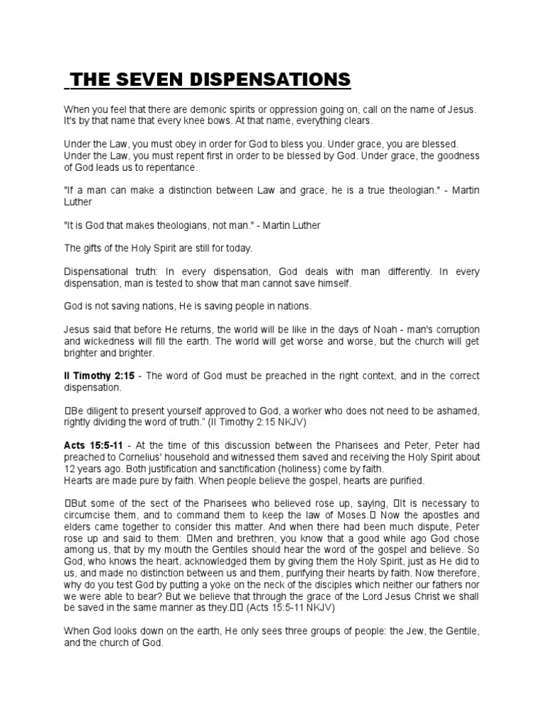 The Seven Dispensations | Grace In Christianity | Sin