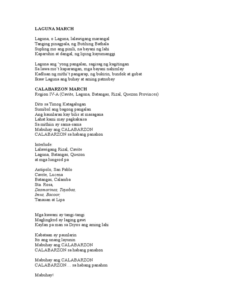 Laguna Calabarzon March | PDF