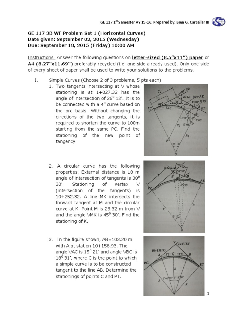 GE 117 3B WF Problem Set 1 | PDF | Tangent | Angle