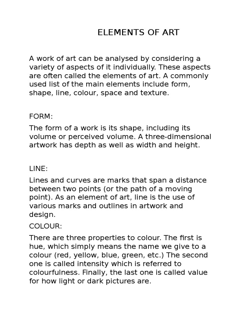Elements of Art-Hamzas Word Doccument | PDF | Teaching Methods ...