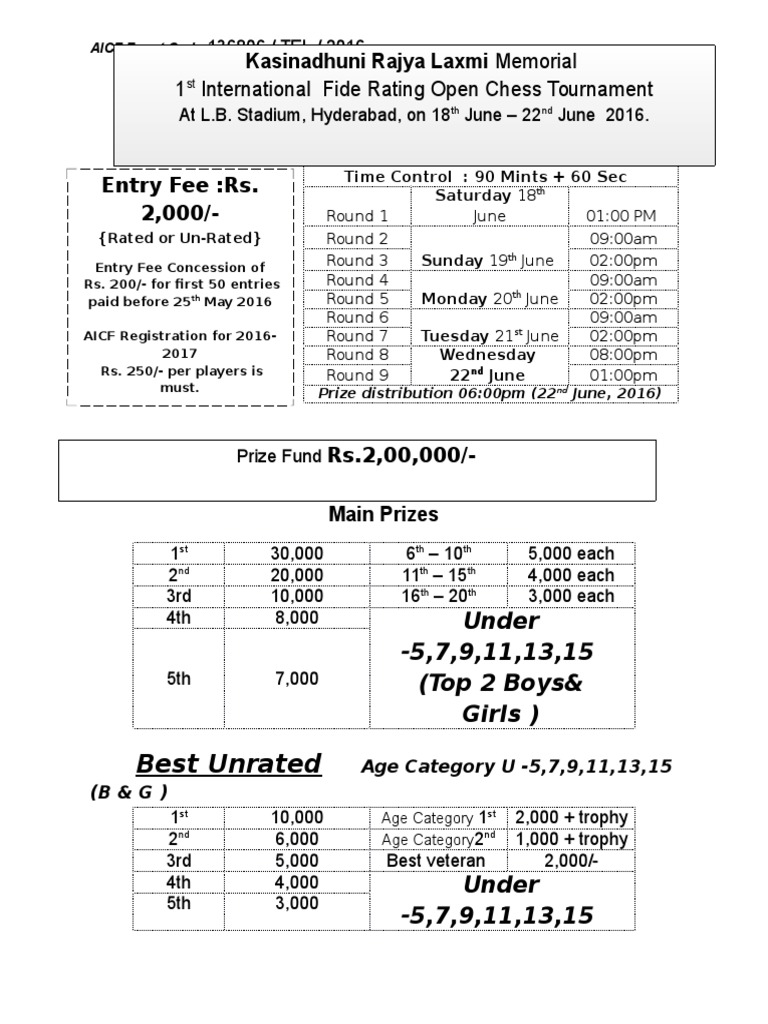 FIDE Rating Chess Tournament 2016 | Payments | Cheque