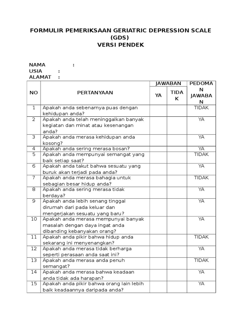 Geriatric Depression Scale | PDF