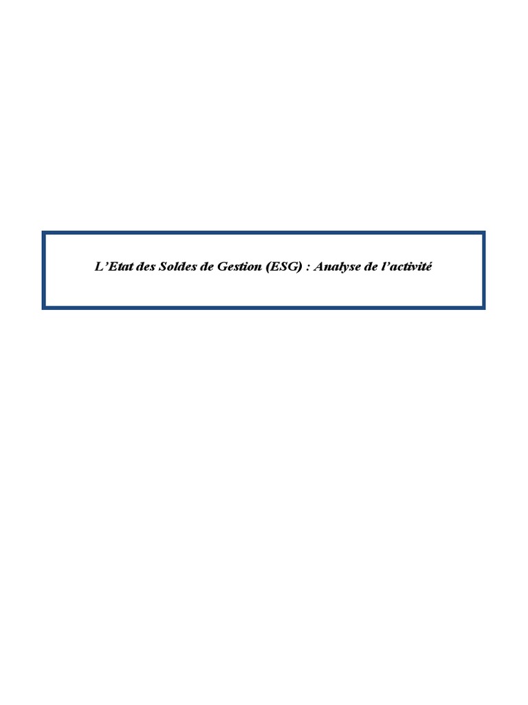 ESG (Analyse de L - Activité Et Interprétation) | PDF | Valeur ajoutée ...