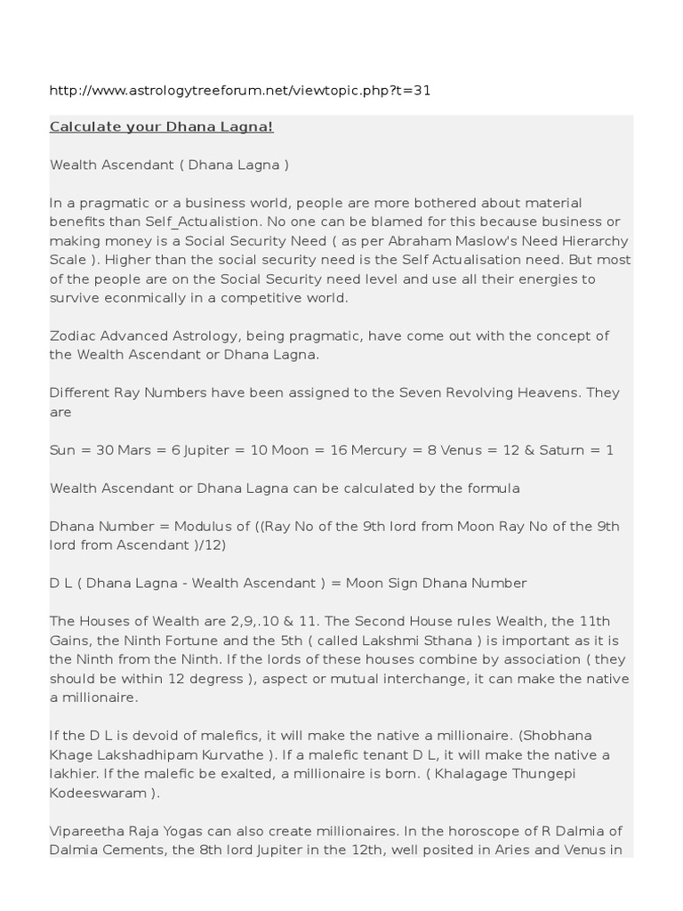 Calculate Your Dhana Lagna | PDF | Planets In Astrology | Technical Factors Of Astrology