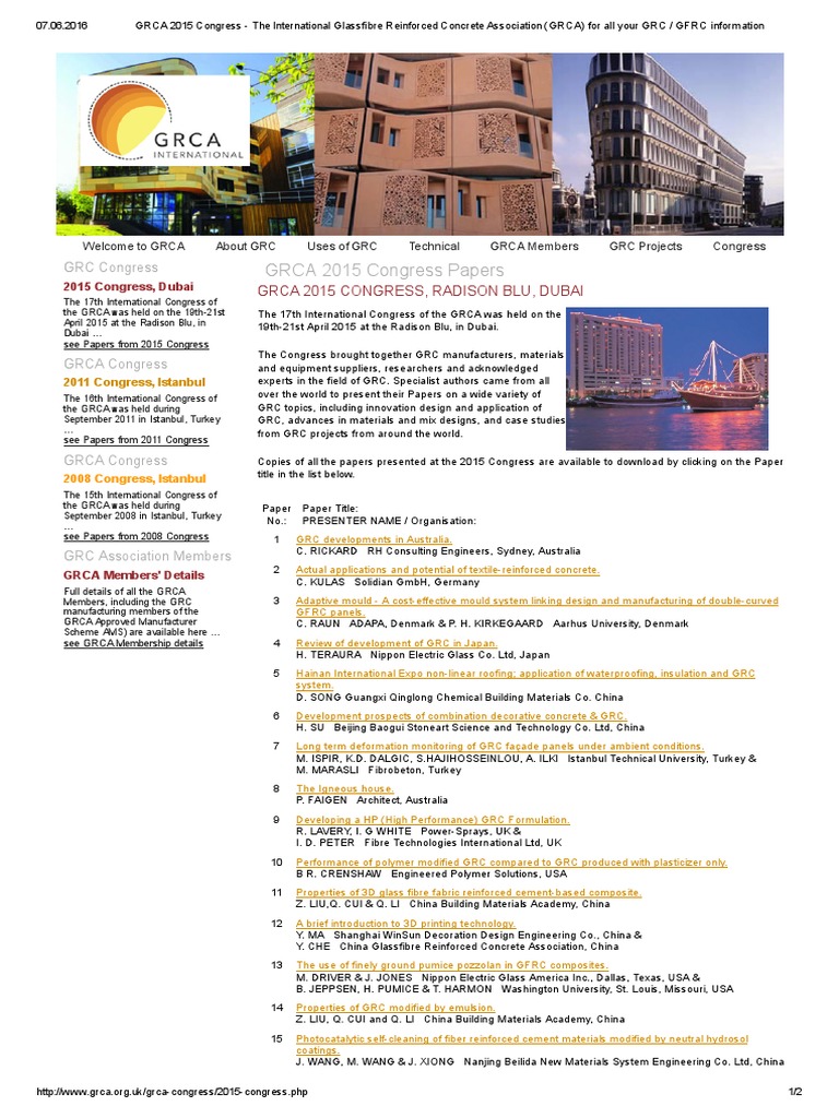 GRCA 2015 Congress - The International Glassfibre Reinforced Concrete ...