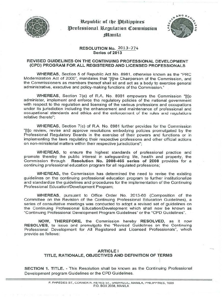 PRC Revised Guidelines On CPD PDF | PDF