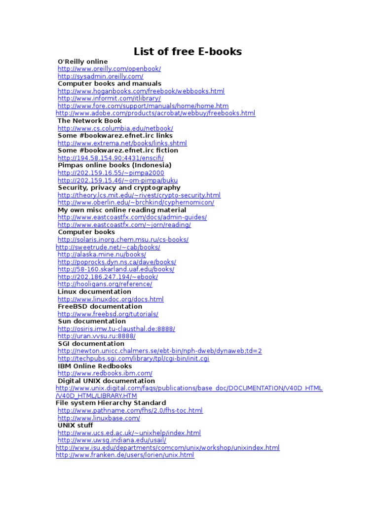 List of Ebook Sites | PDF | E Books | Software