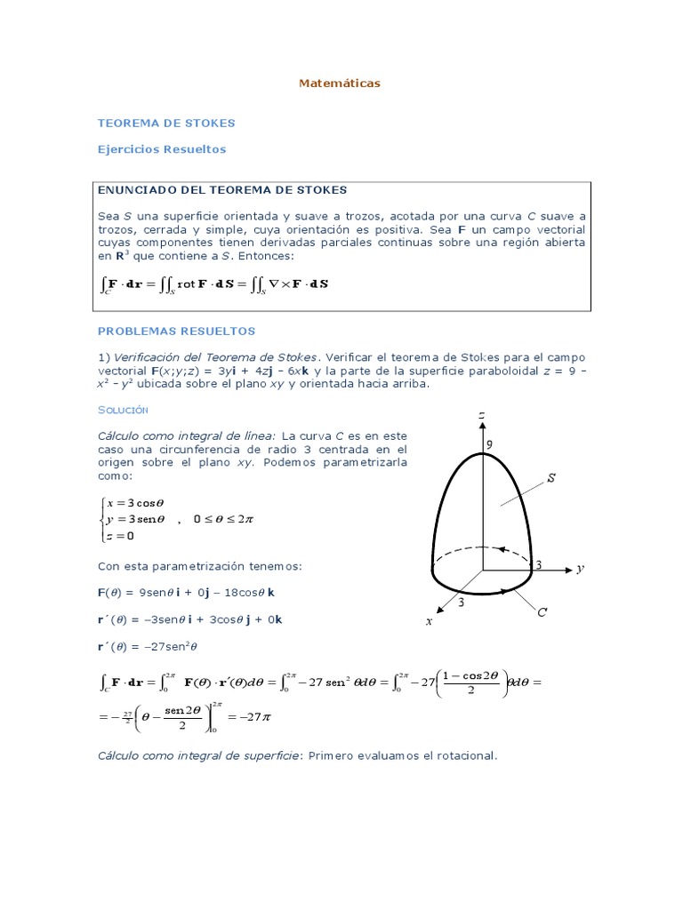 E Ejercicios Resueltos Teorema de Stokes | PDF | Integral | Curva