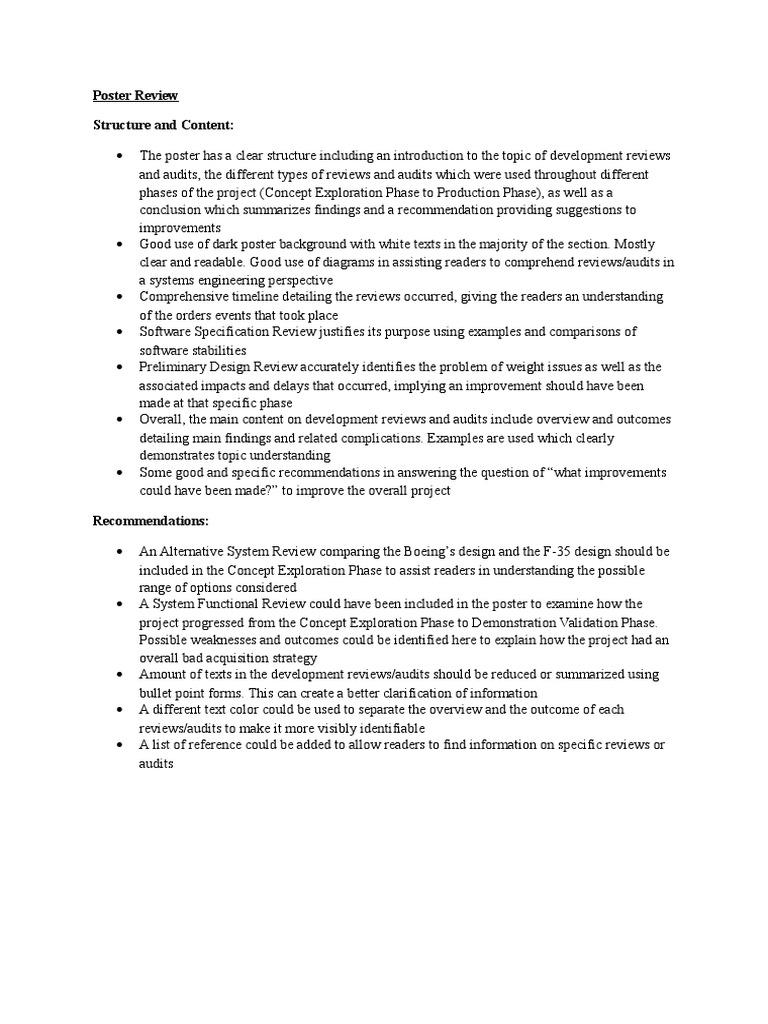 Development Reviews Poster Evaluation | PDF
