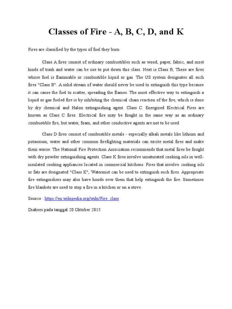 Classes of Fire - A, B, C, D, and K | PDF