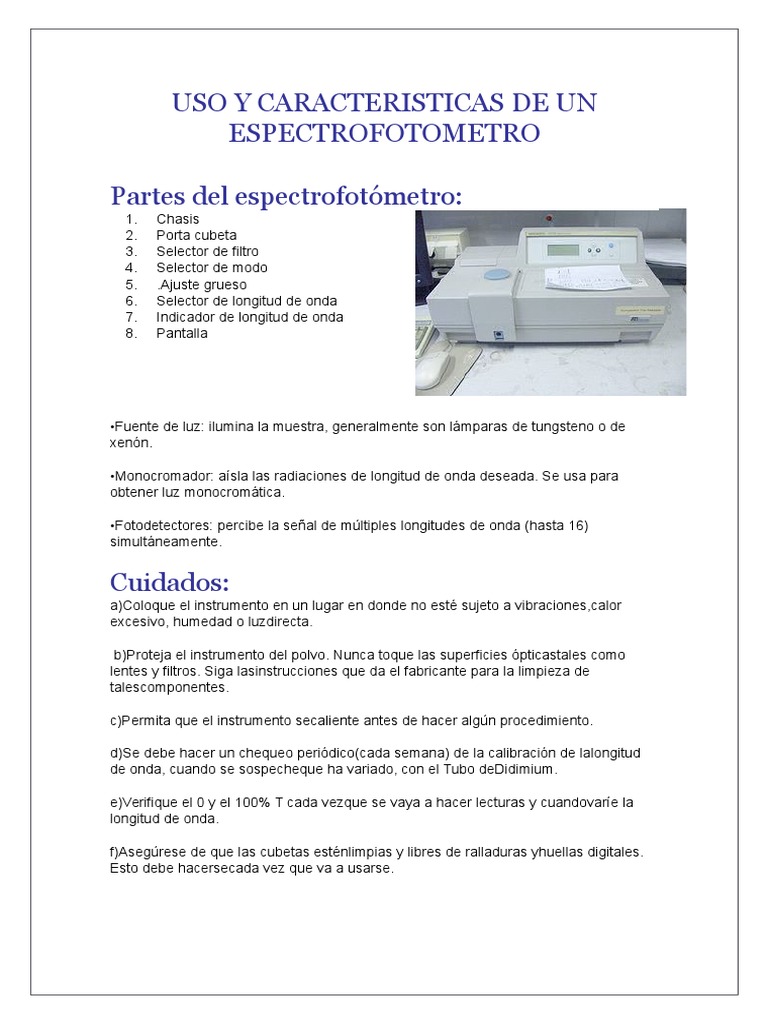 Uso y Caracteristicas de Un Espectrofotometro | PDF
