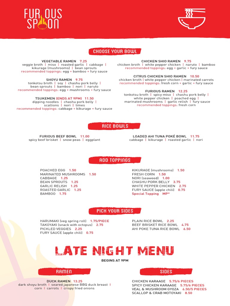 Furious Spoon Logan Square Menu | PDF | Alcoholic Drinks | Beverages
