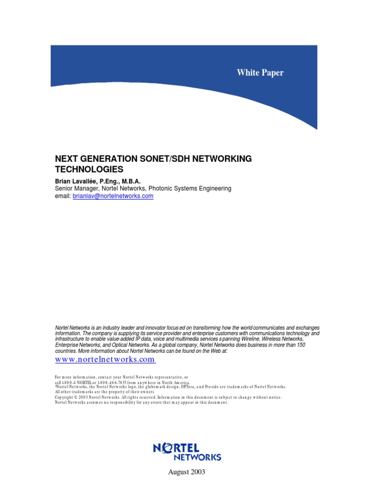 Nortel Networks - Next-Generation SONET-SDH Networking Technologies | PDF | Multiprotocol Label ...