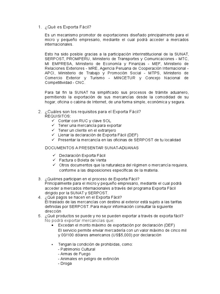 Guía Completa sobre Exporta Fácil Perú | PDF | Exportaciones | Economias