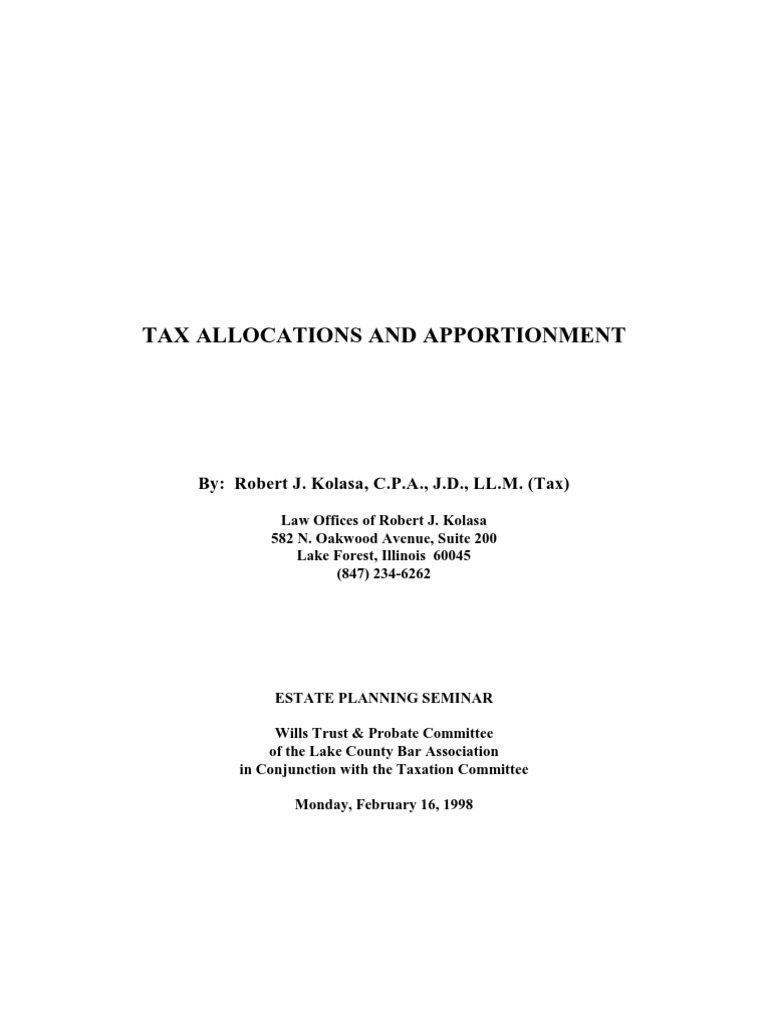 Tax Allocations and Apportionment | PDF | Trust Law | Will And Testament