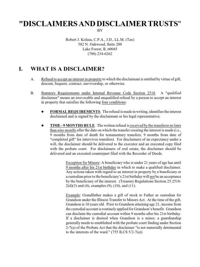 Disclaimer and Disclaimer Trusts | PDF | Concurrent Estate | Will And ...
