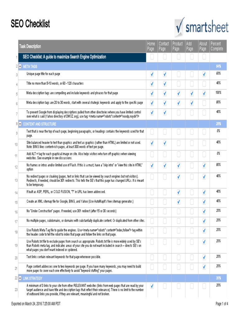 Seo Checklist Pdf Search Engine Optimization Web 2 0