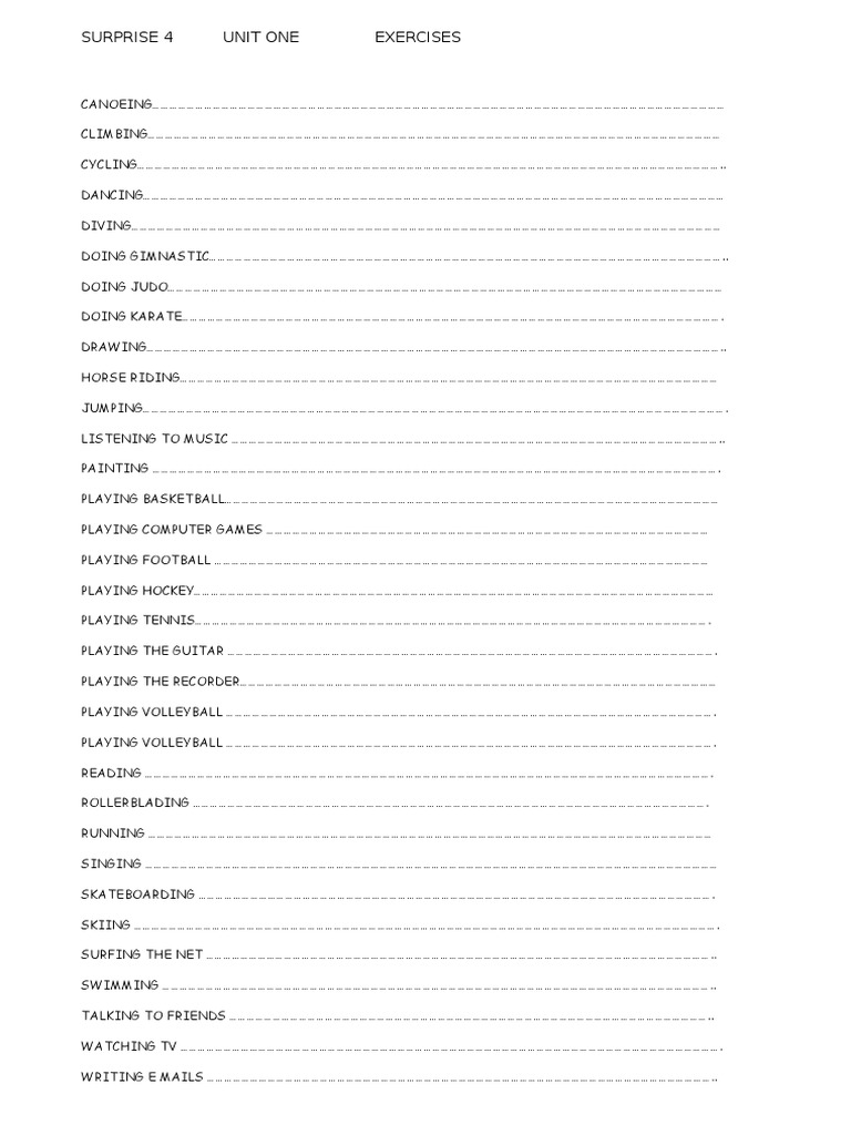 Surprise 4 Unit Oneexercises | PDF | Sports | Leisure