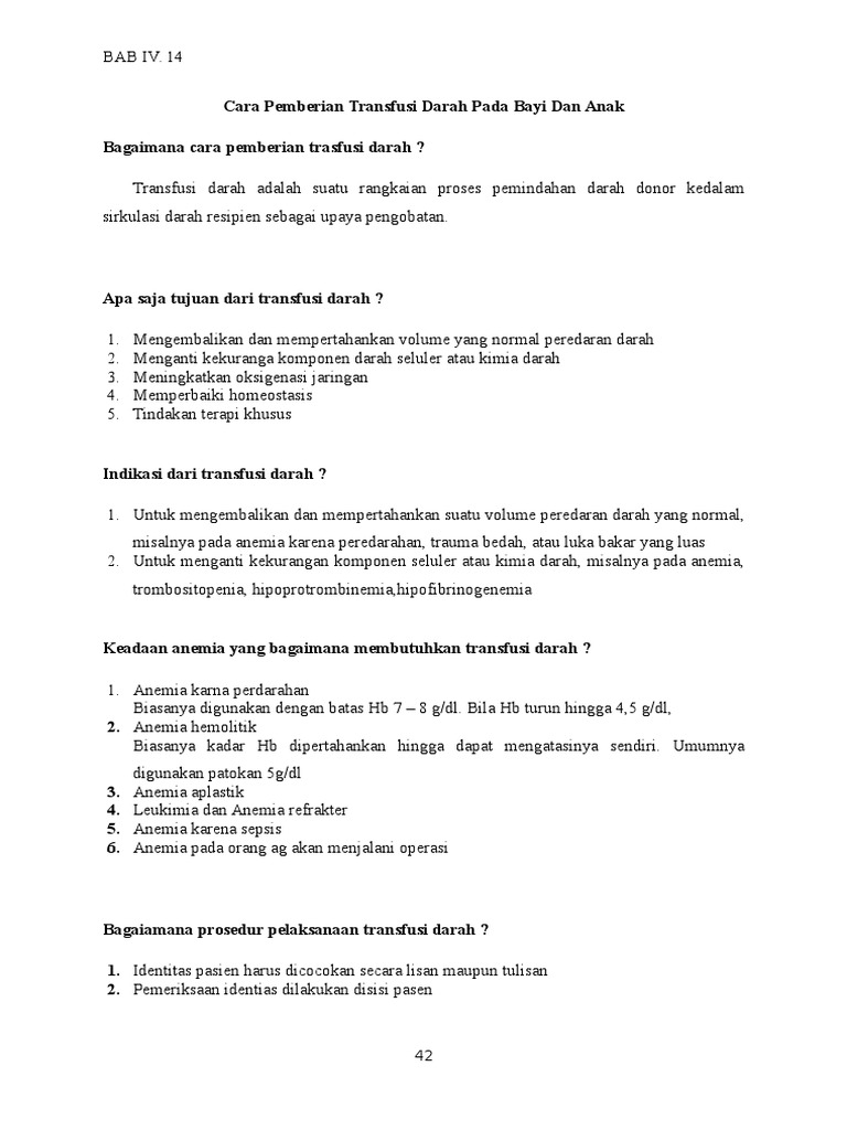 Cara Pemberian Transfusi Darah Pada Bayi Dan Anak | PDF