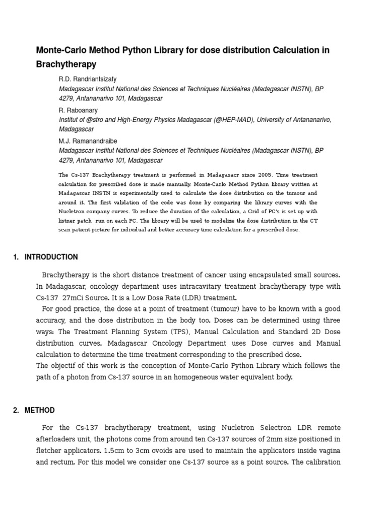Monte-Carlo Method Python Library For Dose Distribution Calculation in ...