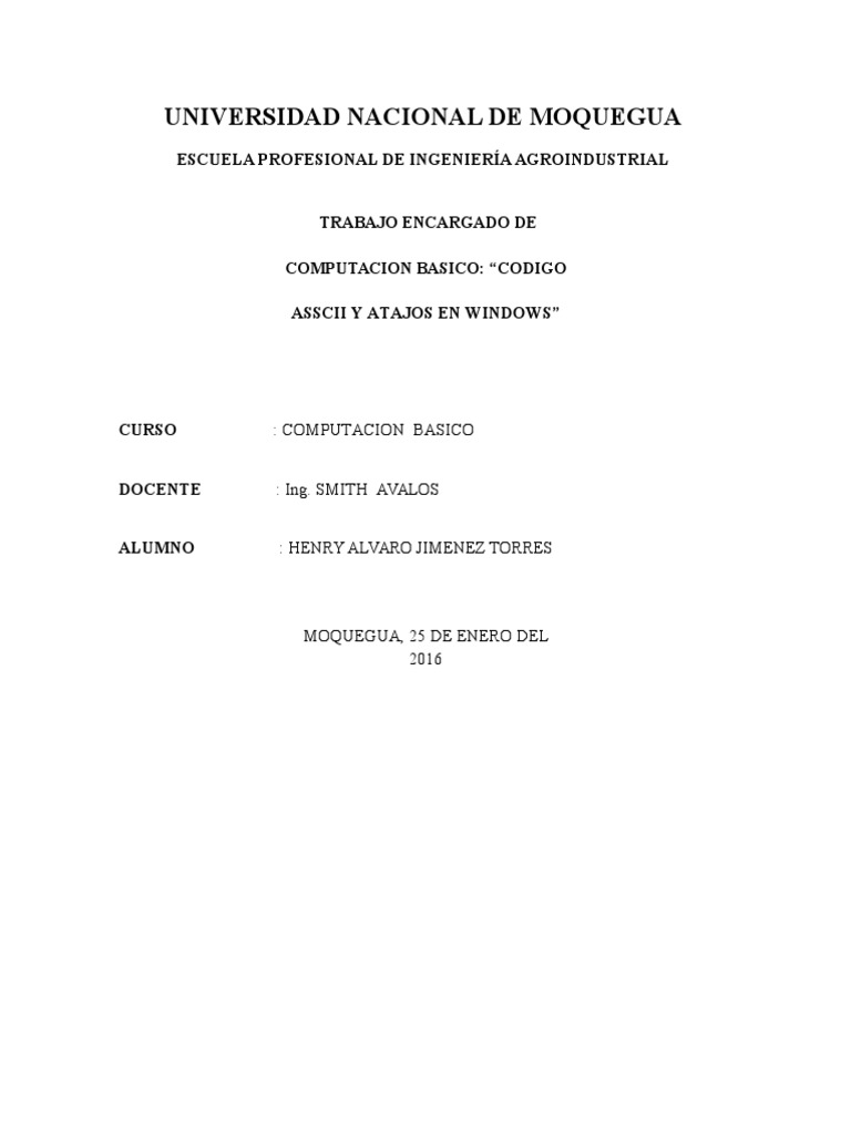 El Código ASCII TRABAJO DE COMPUTACION | PDF | Ascii | Ventana ...