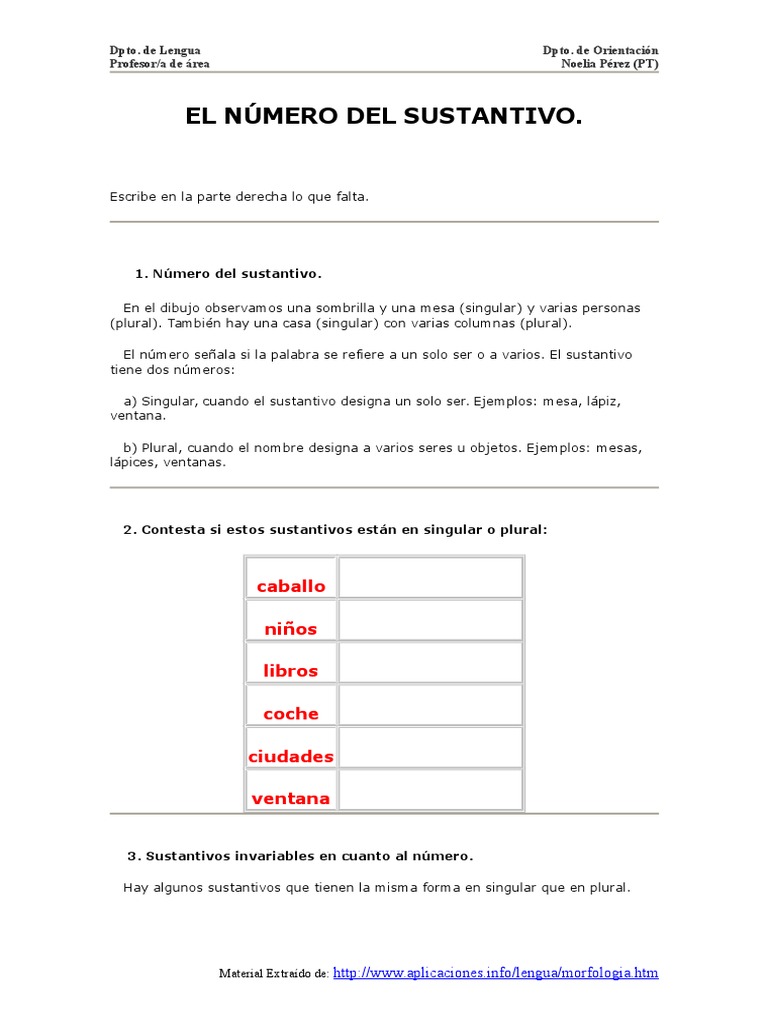 El Número de Los Sustantivos | PDF | Sustantivo | Plural