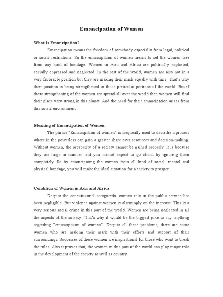 Emancipation of Women | PDF | Feminism | Gender Studies
