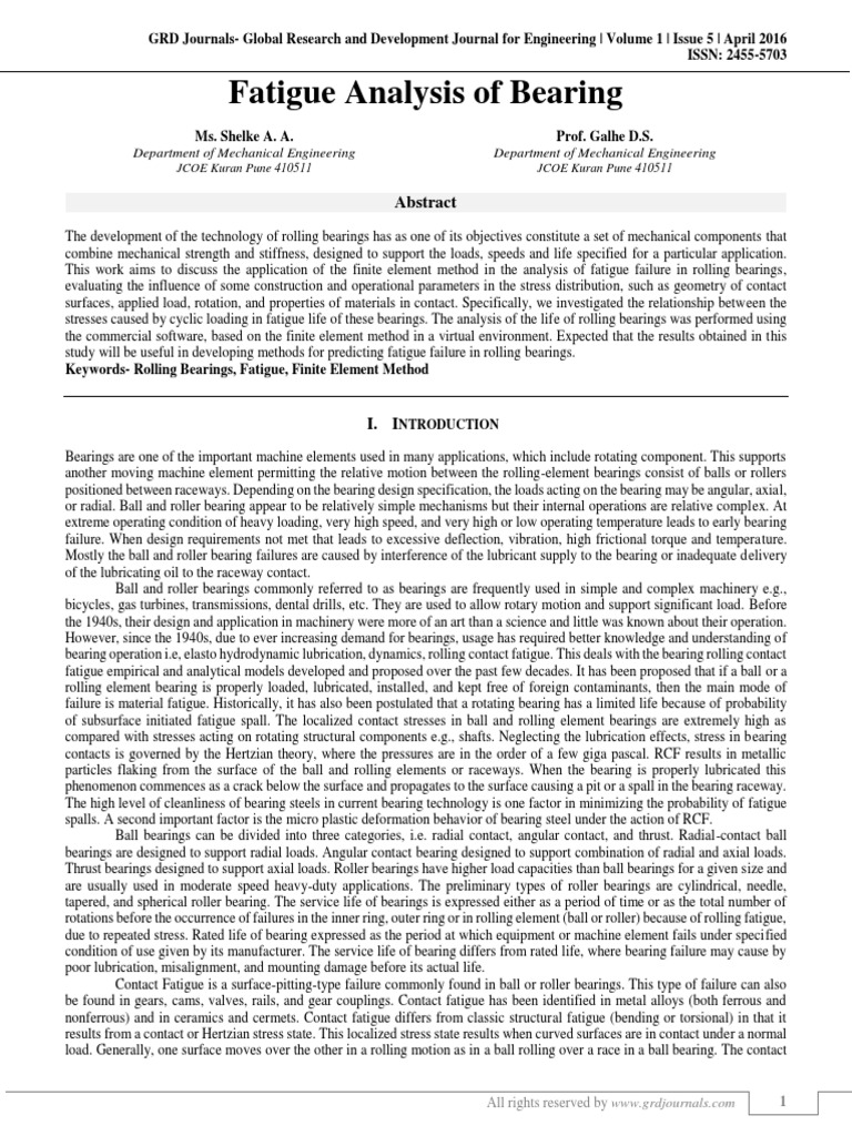 Fatigue Analysis of Bearing | PDF | Bearing (Mechanical) | Fatigue ...