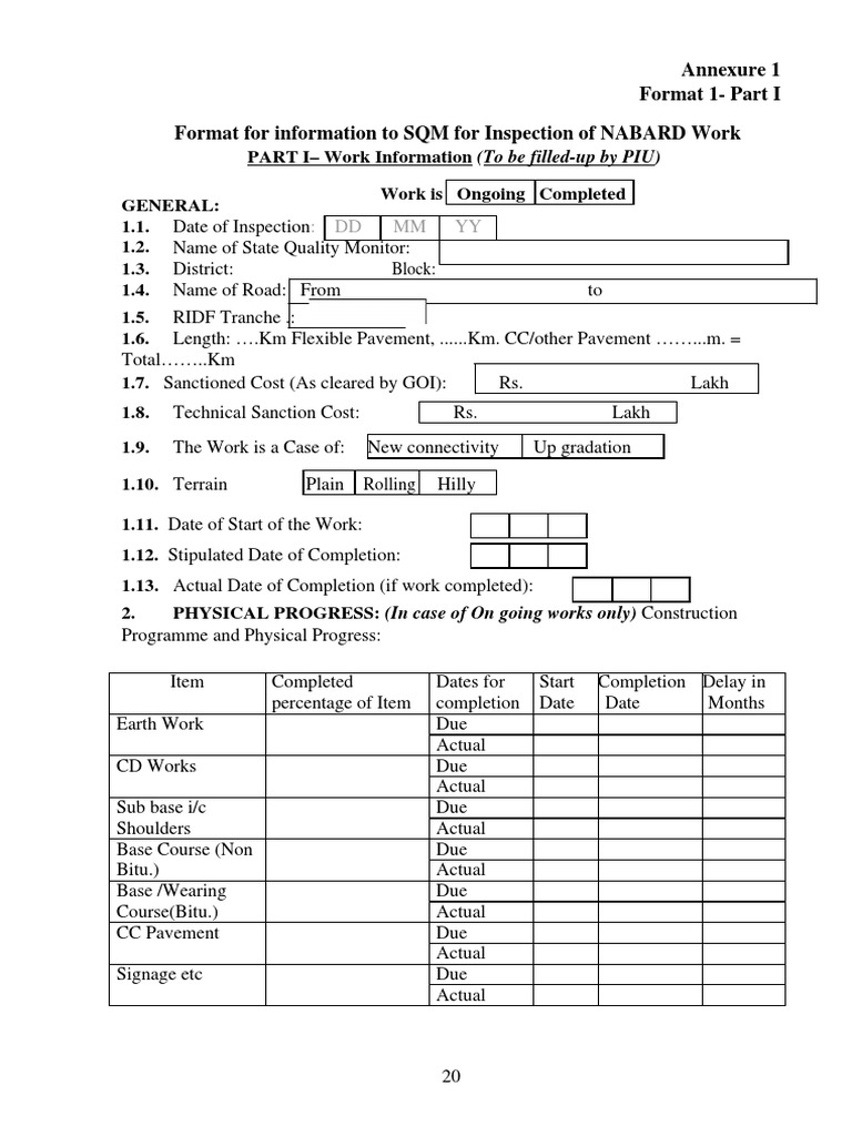 NABARD FormatforSQM | PDF | Road Surface | Concrete
