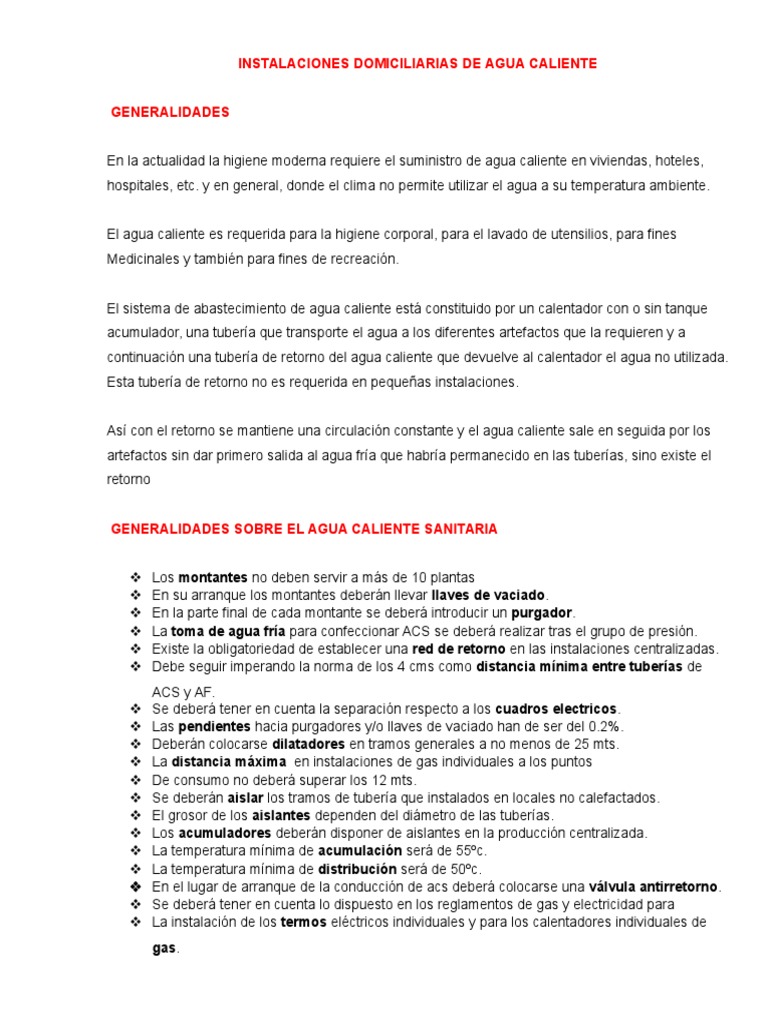 Instalaciones Domiciliarias de Agua Caliente | PDF | Tap (Válvula) | Caldera