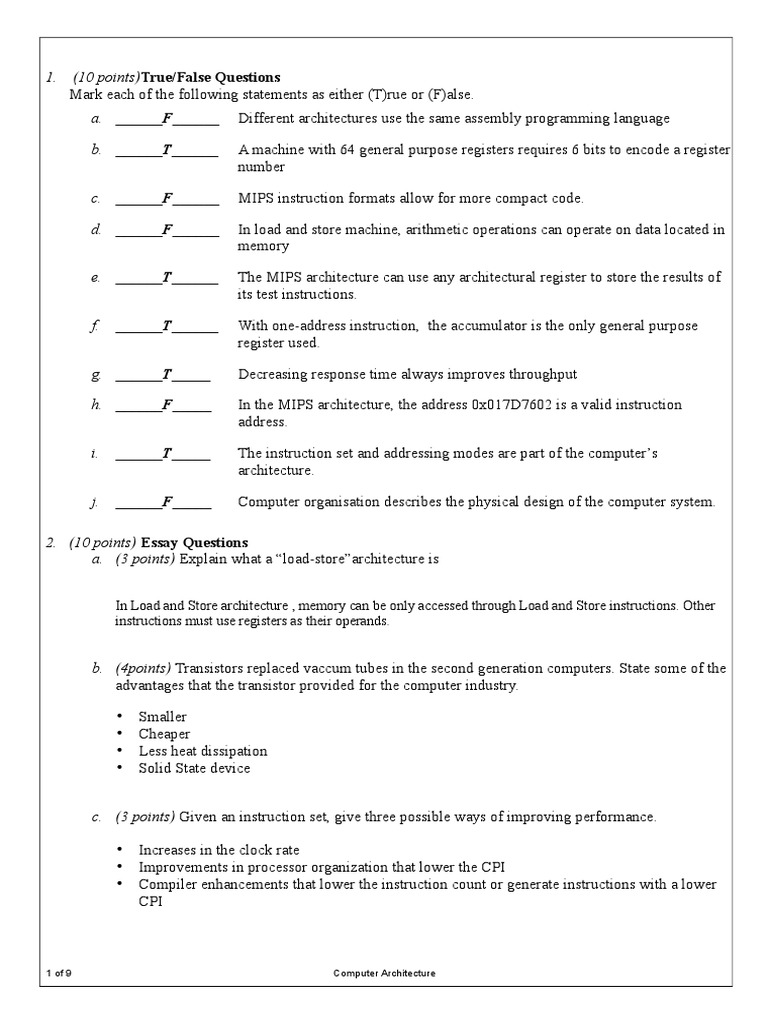 Computer Architecture Sample Midterm | PDF | Instruction Set | Mips Instruction Set