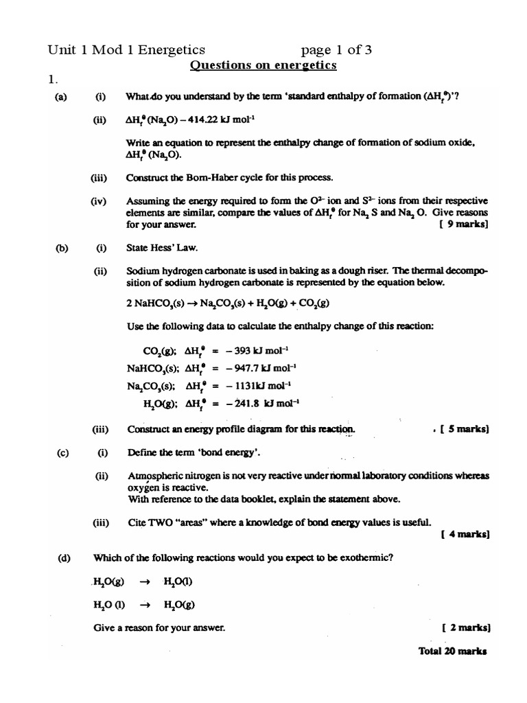 Energetics Unit 1 Module 1 Questions | PDF | Technology & Engineering