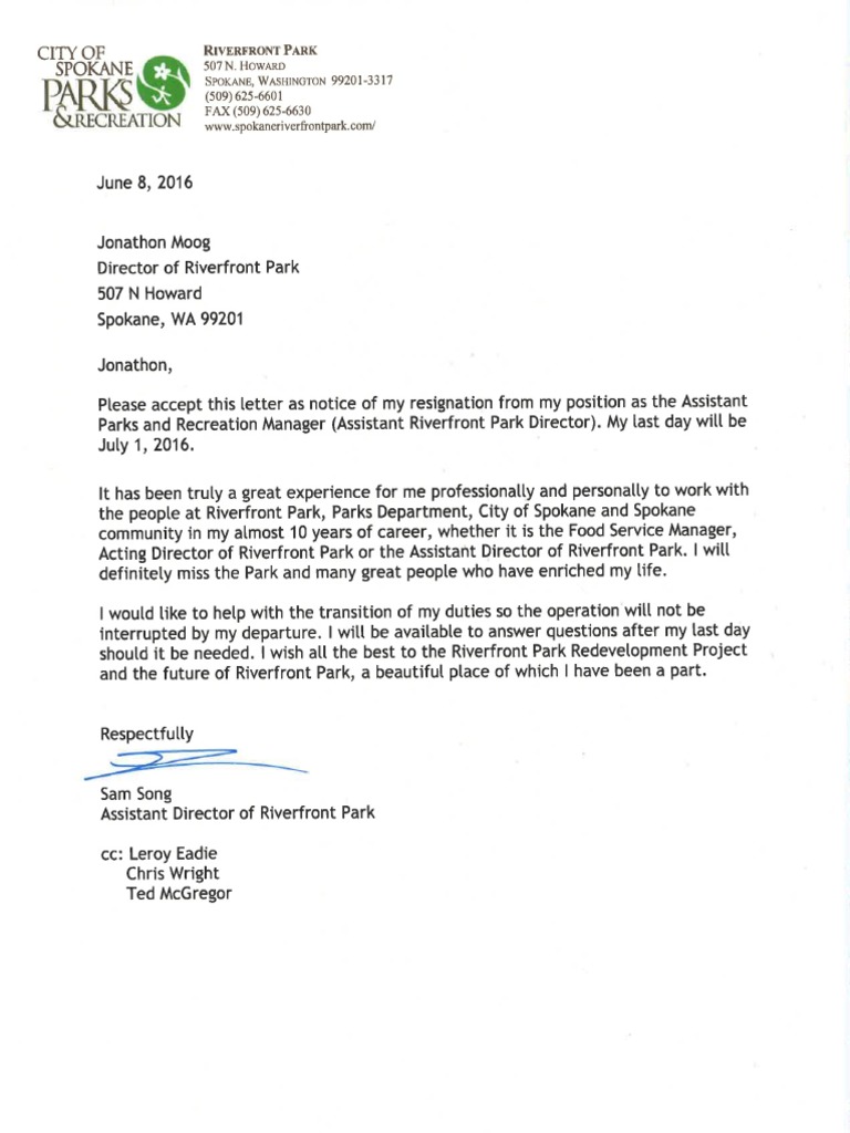 Resignation Letter From Sam Song | PDF