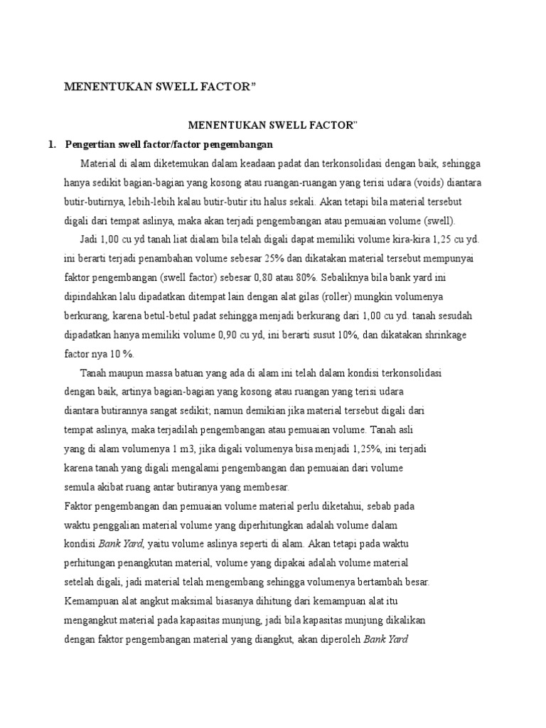 Rumus dan Faktor Swell Material | PDF