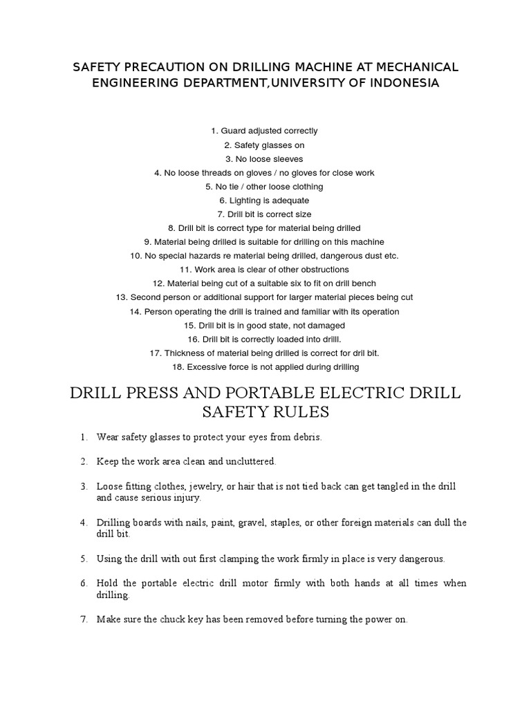 Safety Precaution On Drilling Machine at Mechanical Engineering ...