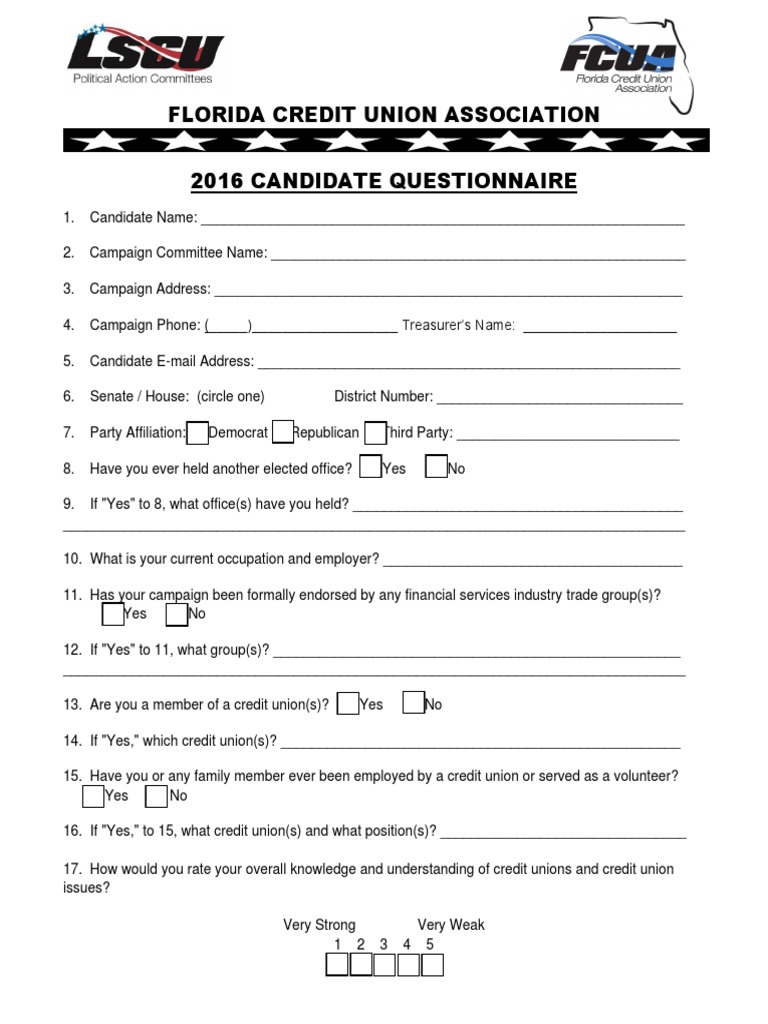 Credit Unions Questionnaire - FL | PDF | Credit Union | Foreclosure