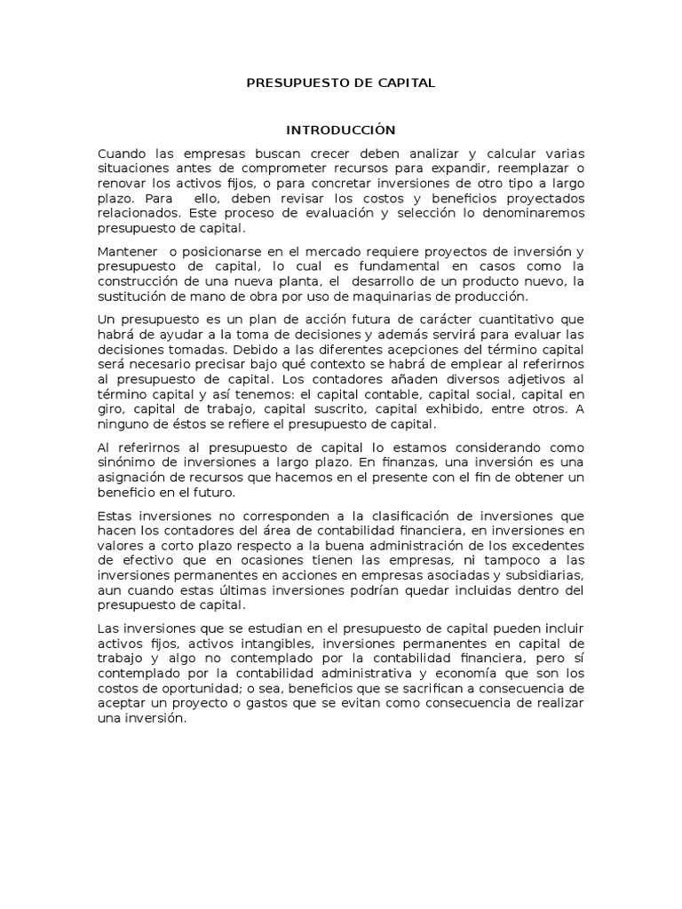 Presupuesto de Capital | PDF | Capital (economía) | Presupuesto