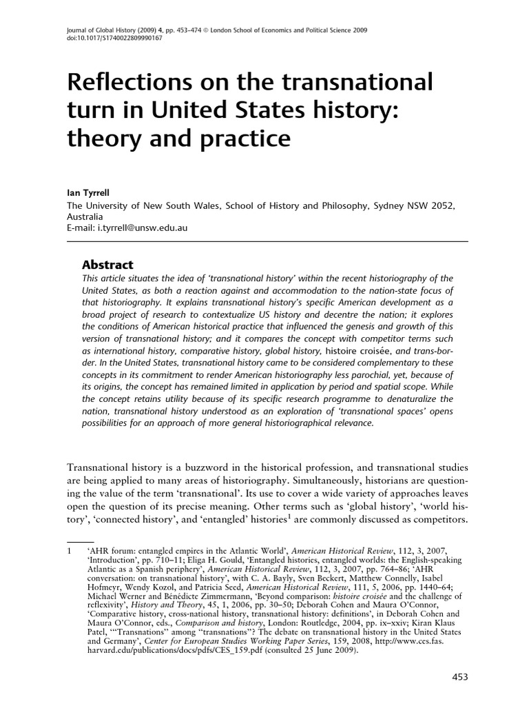 Ian Tyrrell, Reflections On The Transnational Turn - 2009 PDF | PDF ...