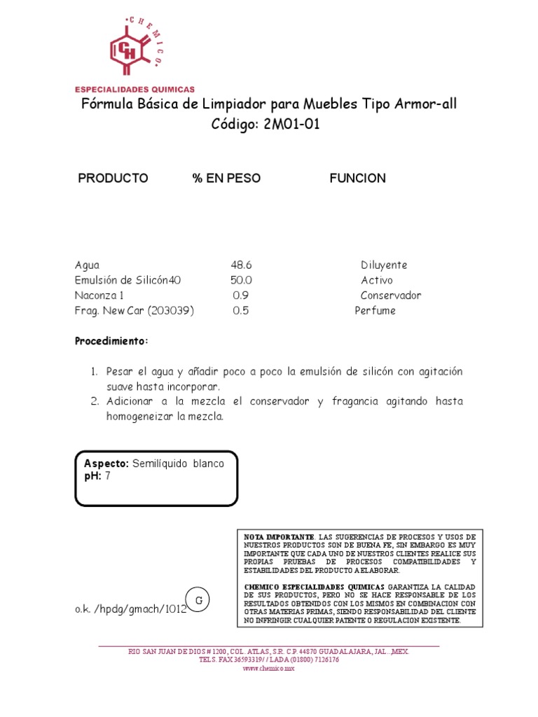 Fórmula Básica de Armor-All. | PDF