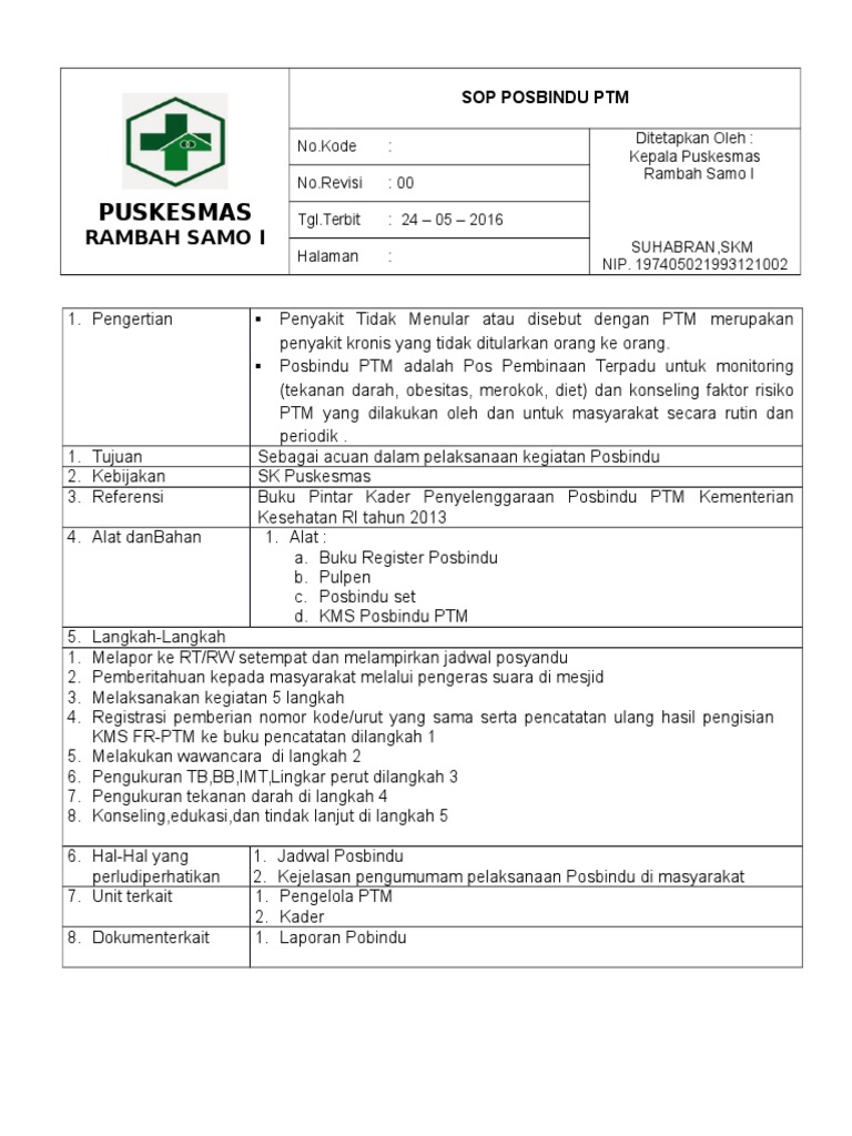 Sop Posbindu PTM | PDF | Pengembangan Diri