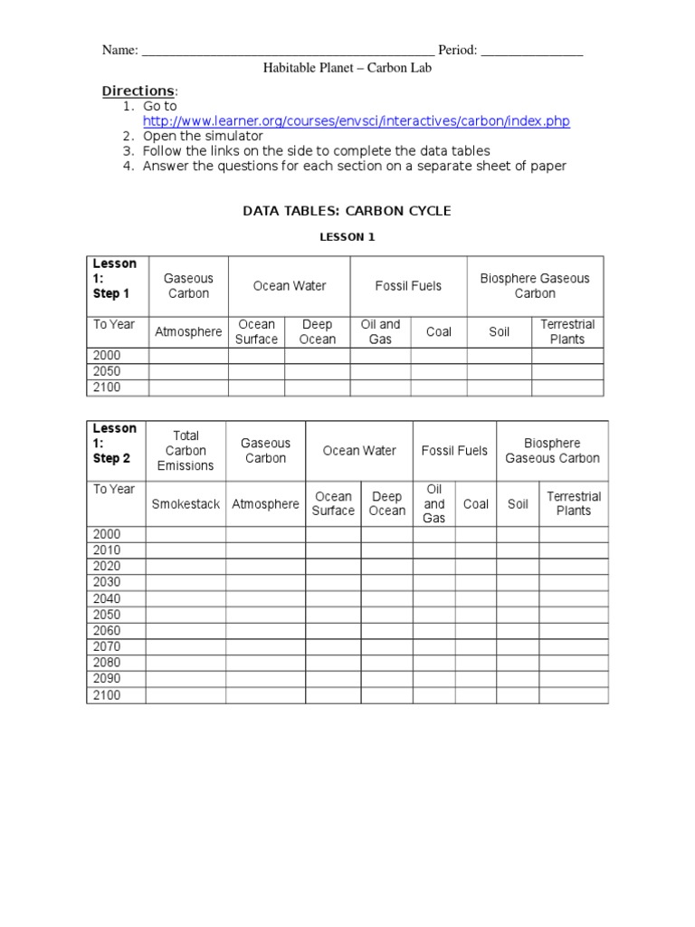 Data Table Carbon | PDF | Carbon Cycle | Oceans