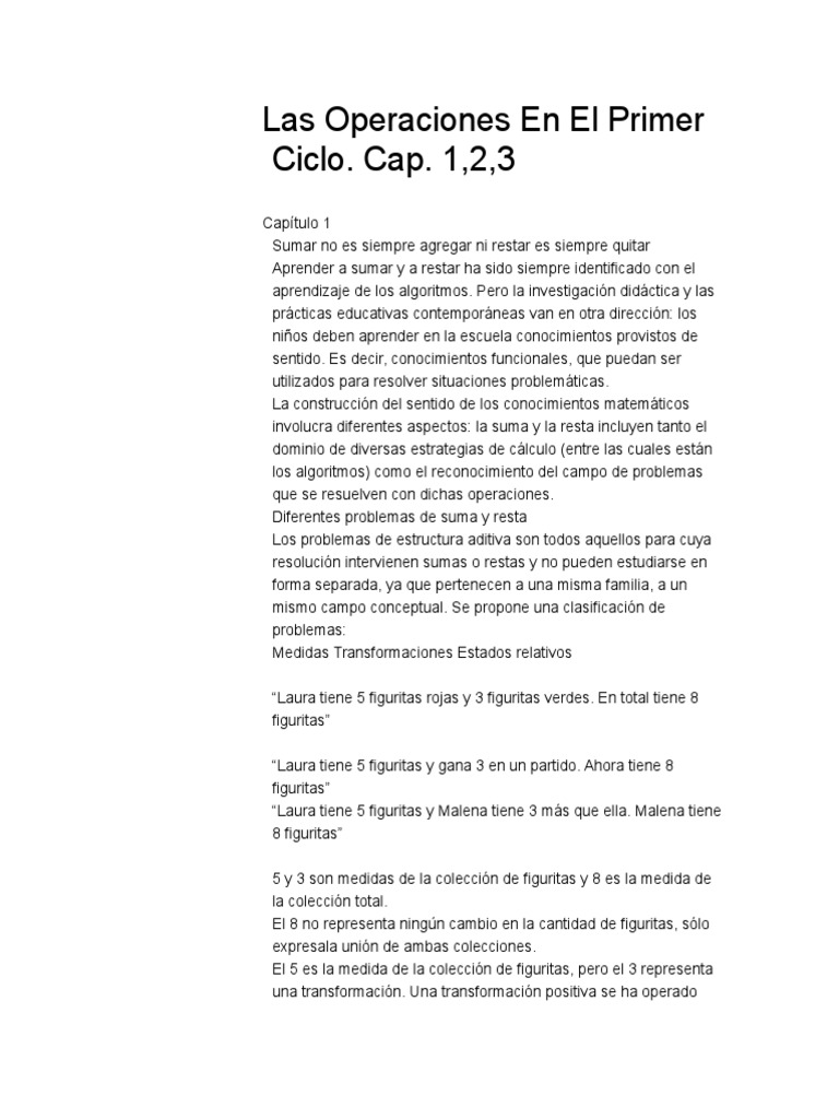 Las Operaciones en El Primer Ciclo. | PDF